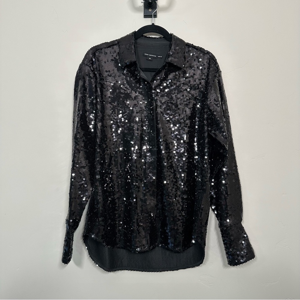 Good American Black Sequin Button Down - Gem